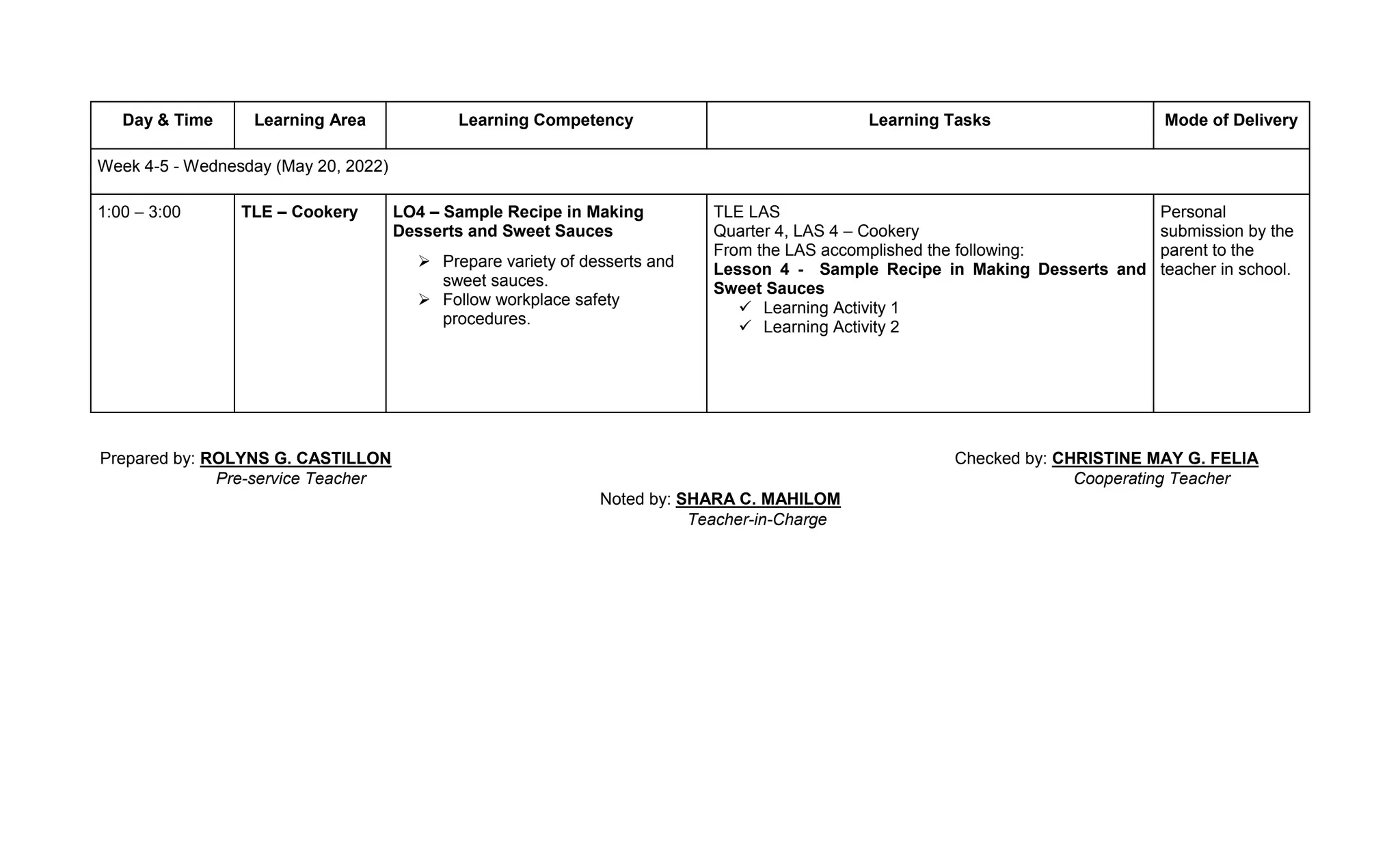 weekly learning plan for grade 7 and 9.docs