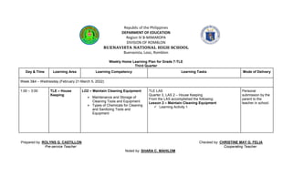 weekly learning plan for grade 7 and 9.docs