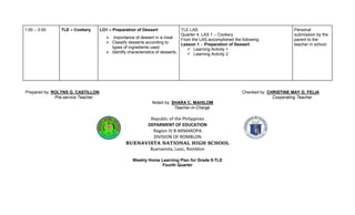 weekly learning plan for grade 7 and 9.docs
