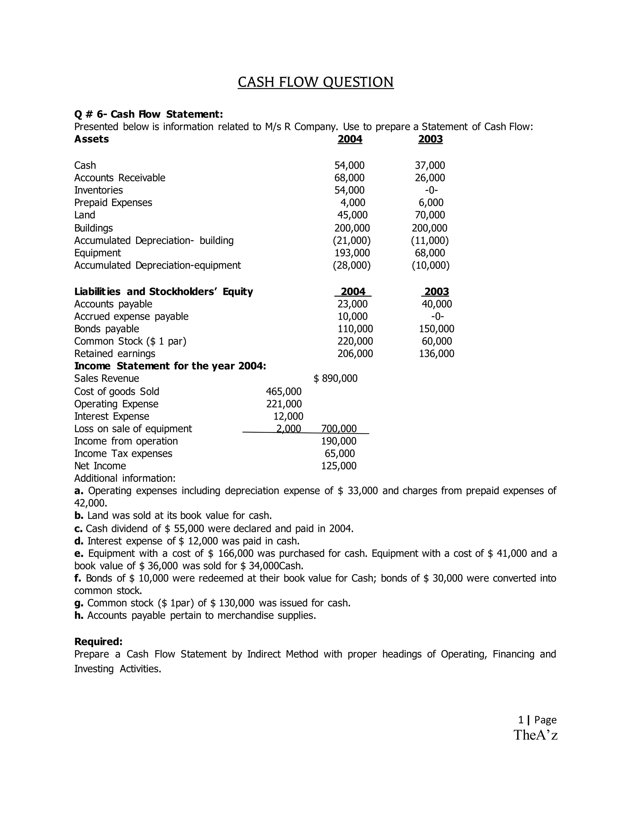 Cashflow questions | DOCX