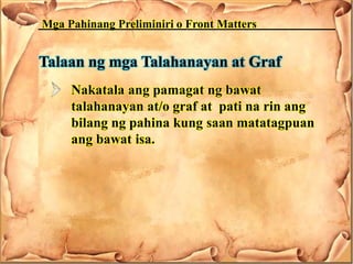 Talaan Ng Nilalaman Halimbawa