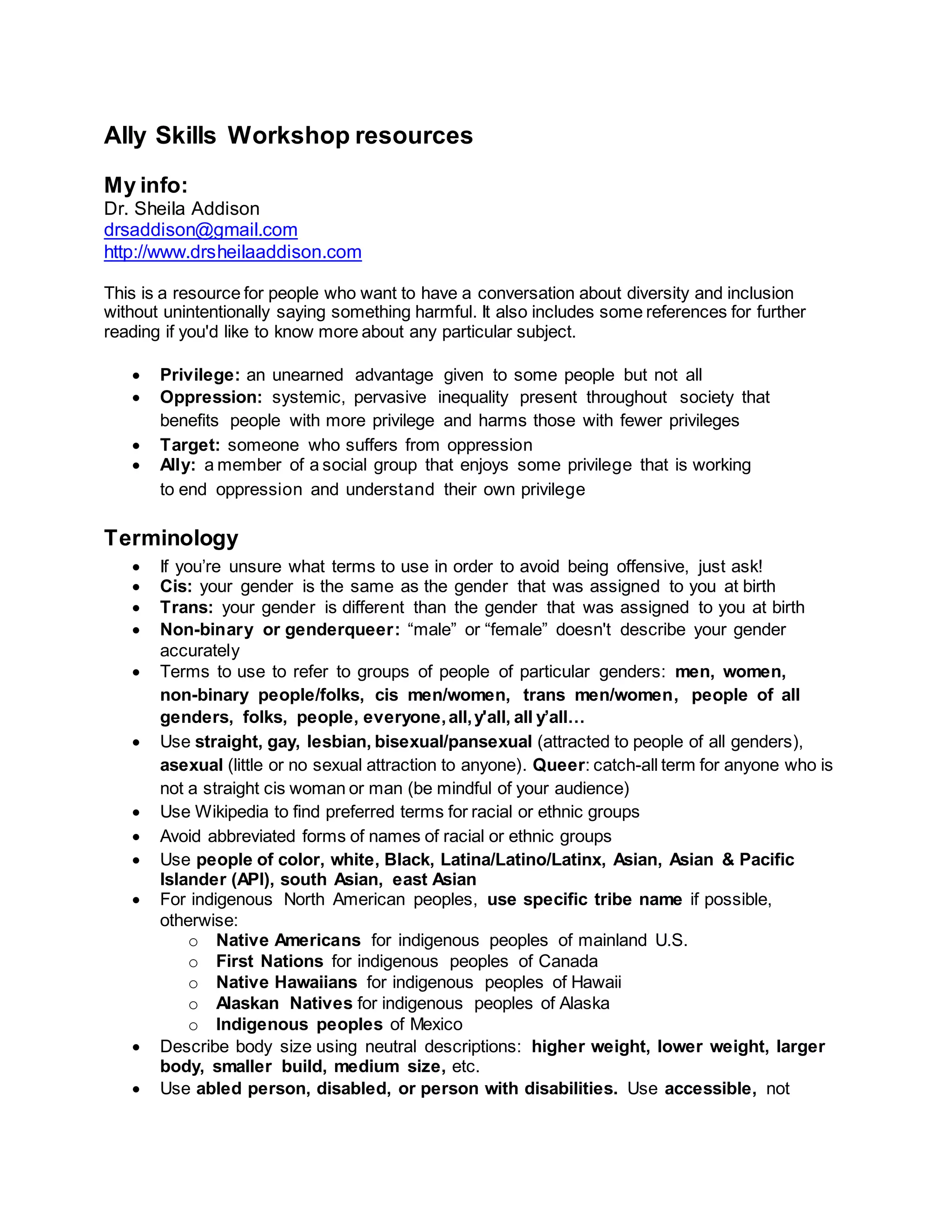 Ally Skills Workshop - Handout | DOCX