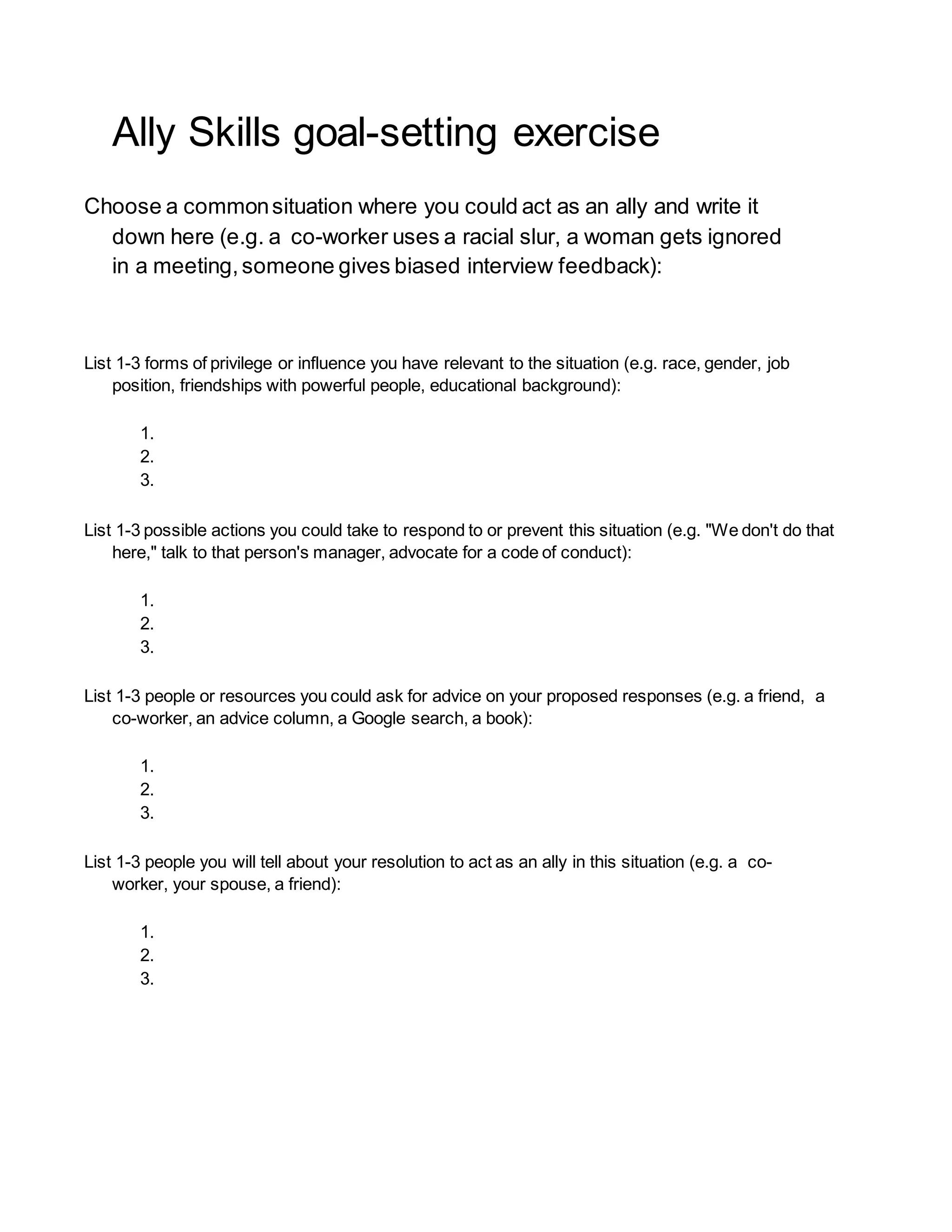 Ally Skills Workshop - Handout | DOCX