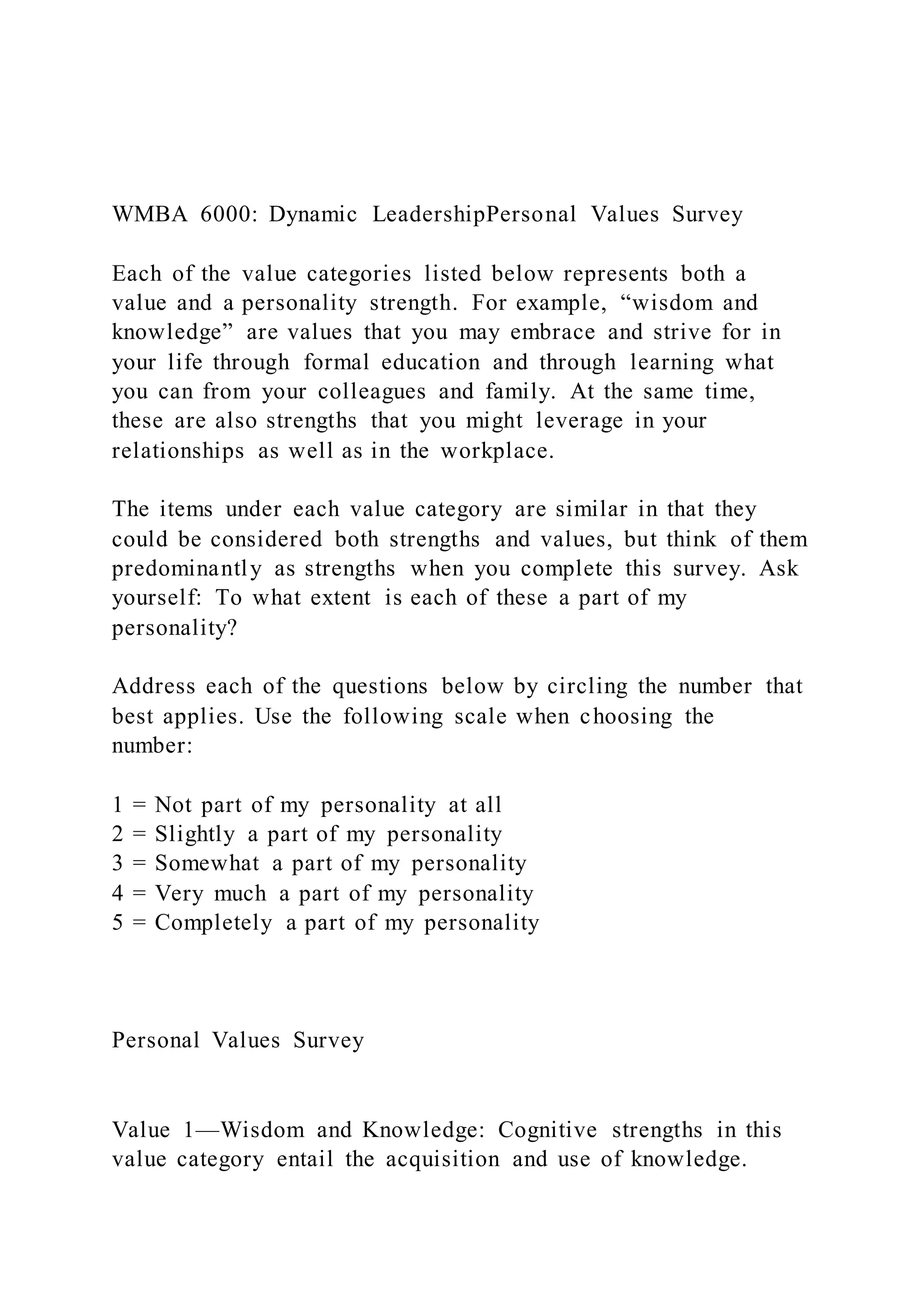 Wmba 6000 dynamic leadership personal values surveyeach of t | DOCX ...