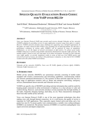 SPEECH QUALITY EVALUATION BASED CODEC FOR VOIP OVER 802.11P | PDF
