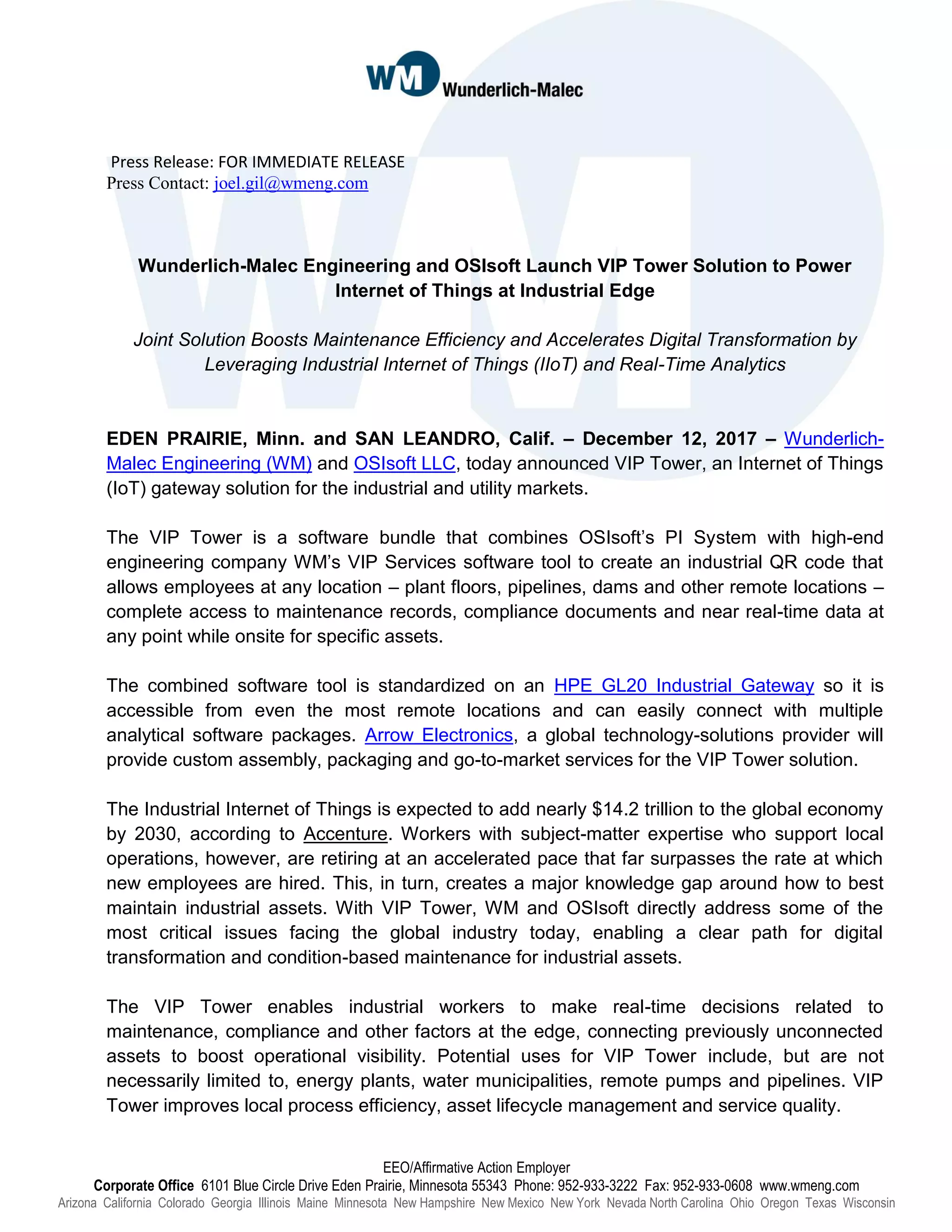 WM press release VIP Tower - 122017 | PDF