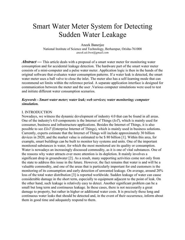 Smart Water Meter System for Detecting Sudden Water Leakage | PDF