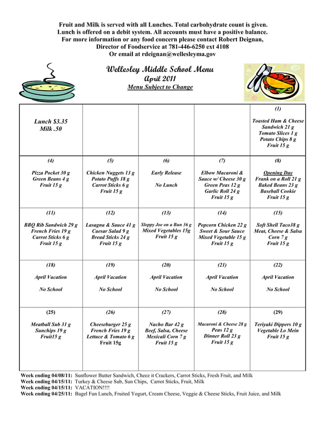 WMS April Menu | PDF | Food & Drink