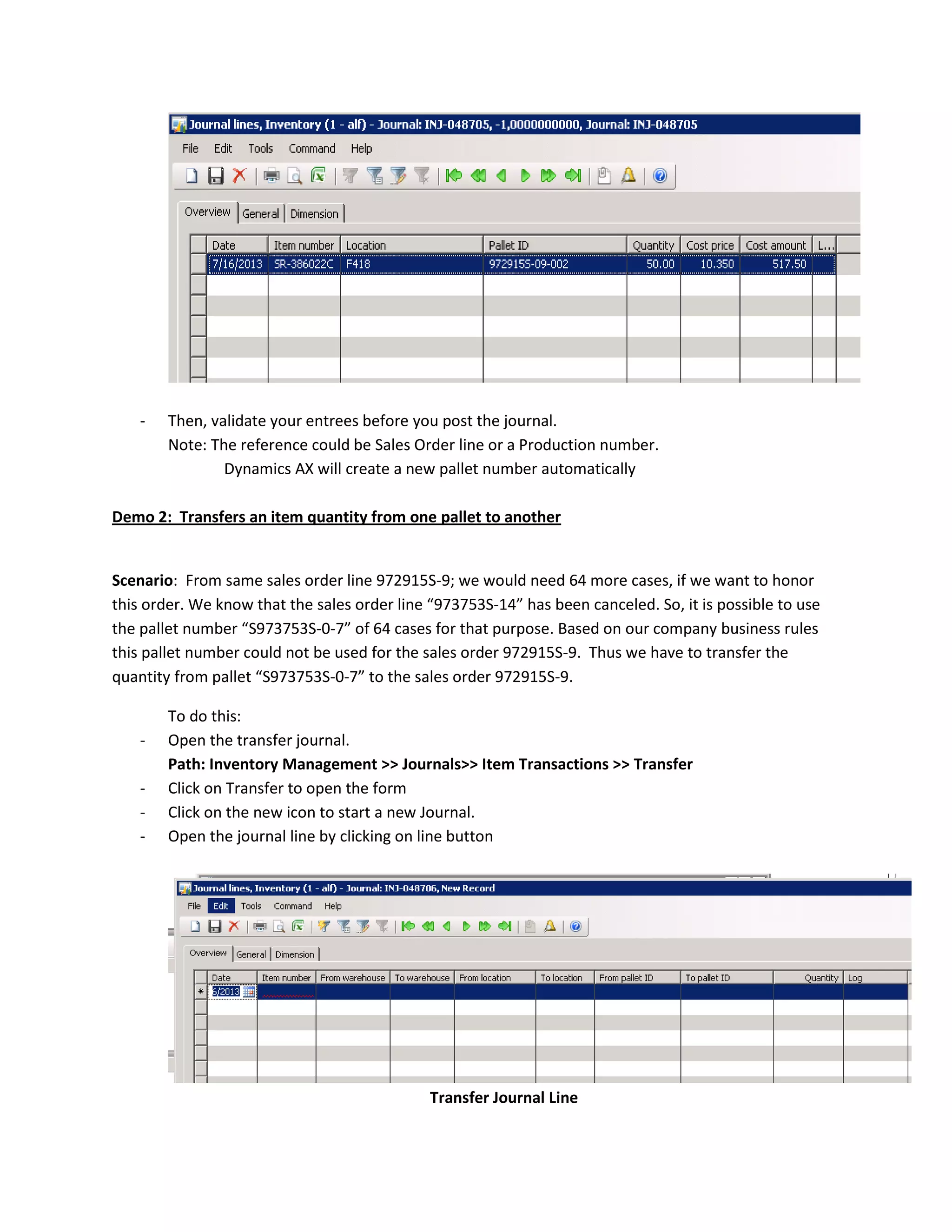 WMS Update: Create Pallet Id in item Transaction Journal | PDF