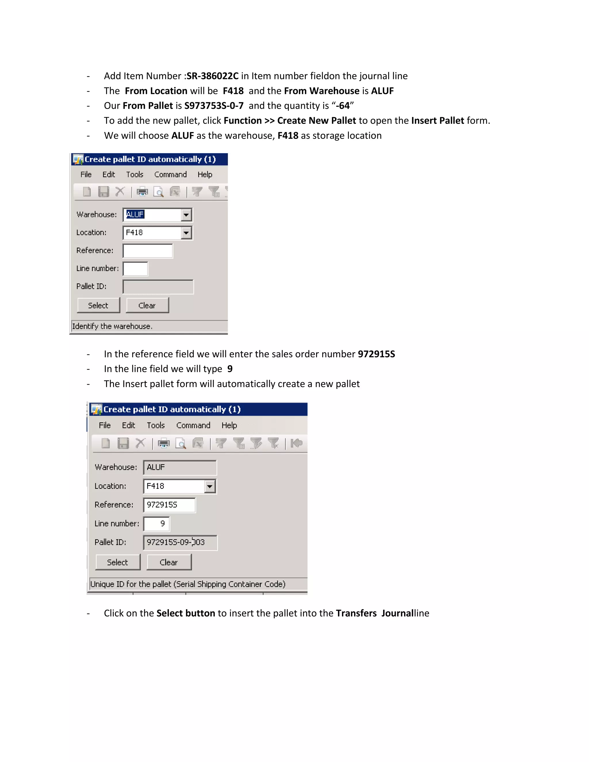 WMS Update: Create Pallet Id in item Transaction Journal | PDF