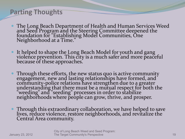 Long Beach Weed and Seed Program: The Target Community's Perspective | PPT