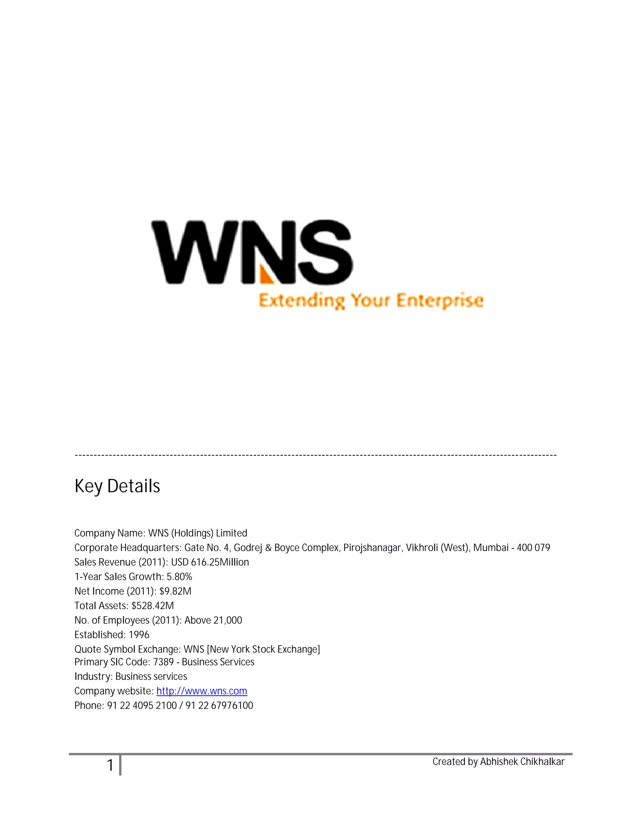 Wns Holdings Company Profile & Swot | PDF