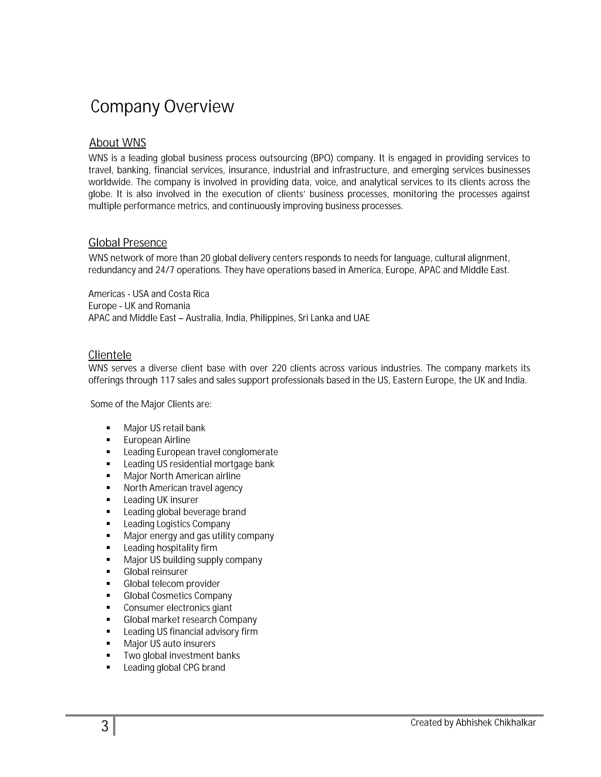 Wns Holdings Company Profile & Swot | PDF