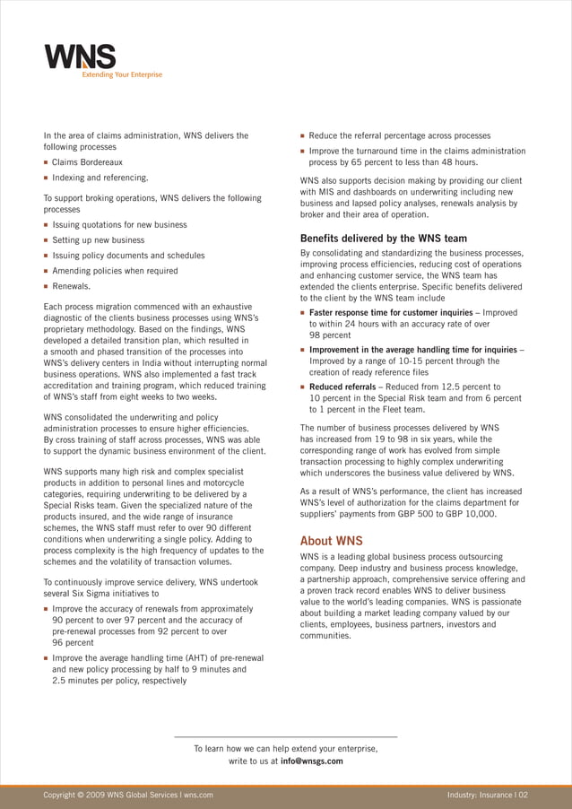 Wns Motor Insurer Case Study June | PDF