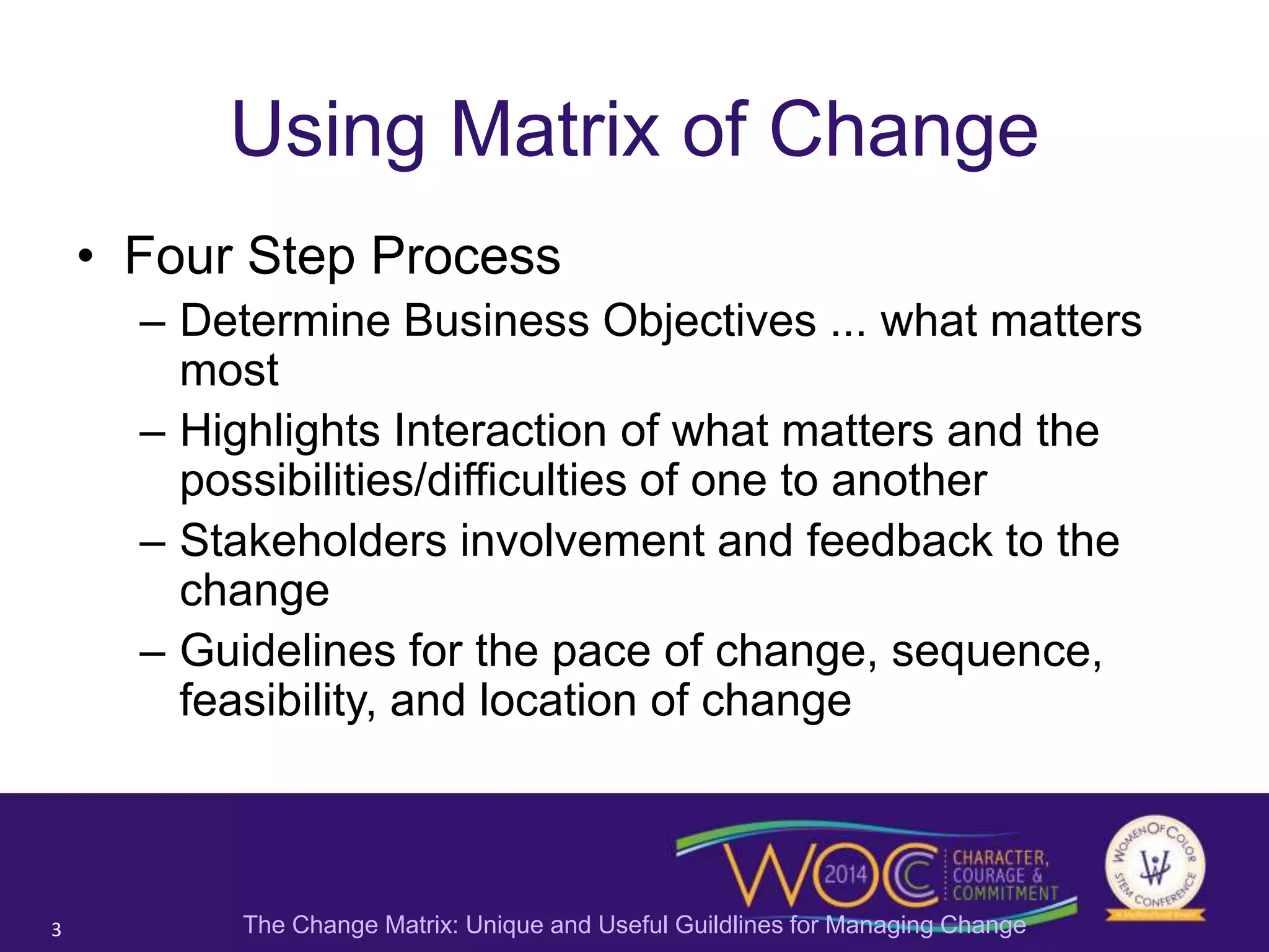 The Change Matrix: Unique and Useful Guidelines for Managing Change | PPTX