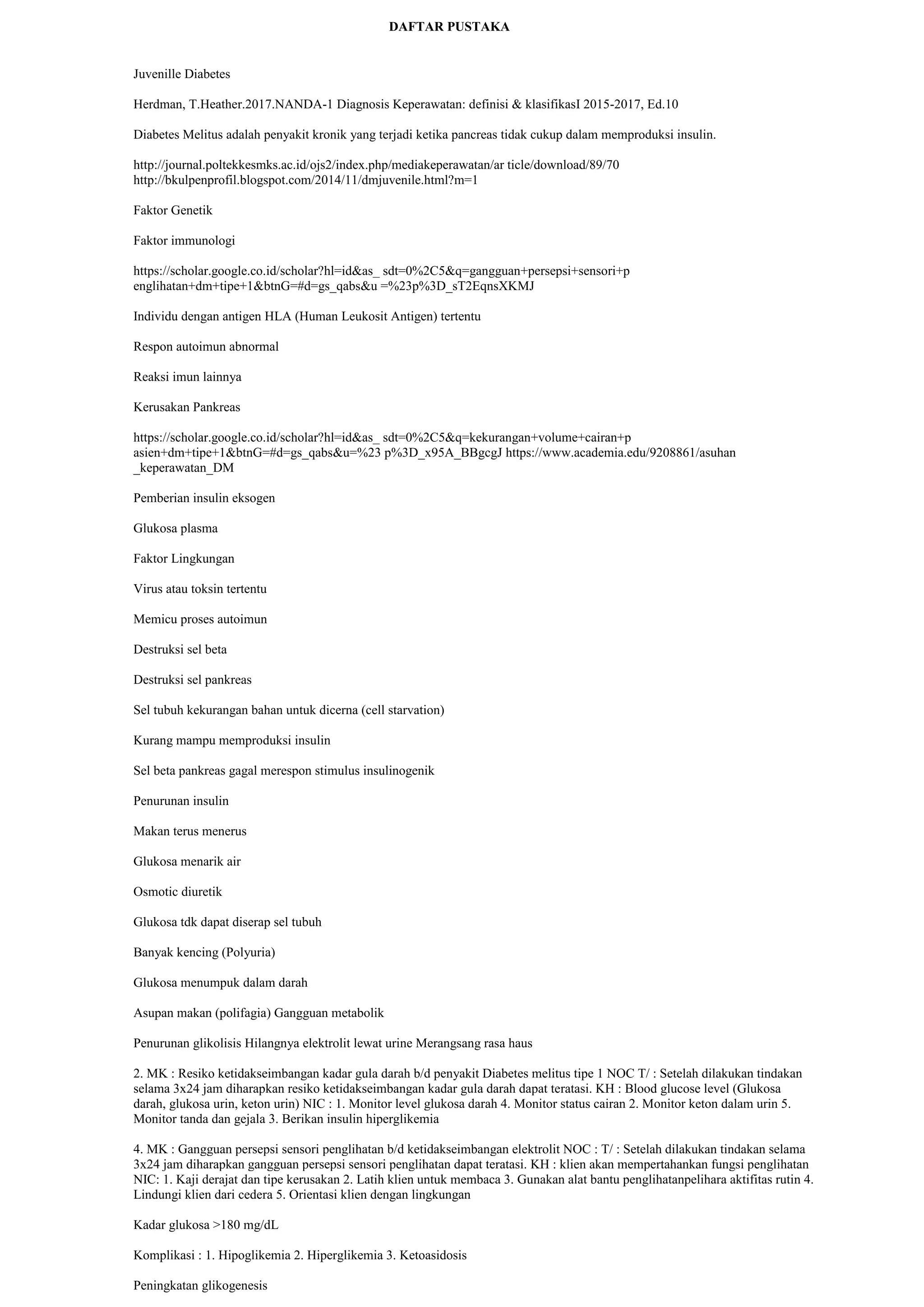 woc juvenile diabetes atau kencing manis | DOCX