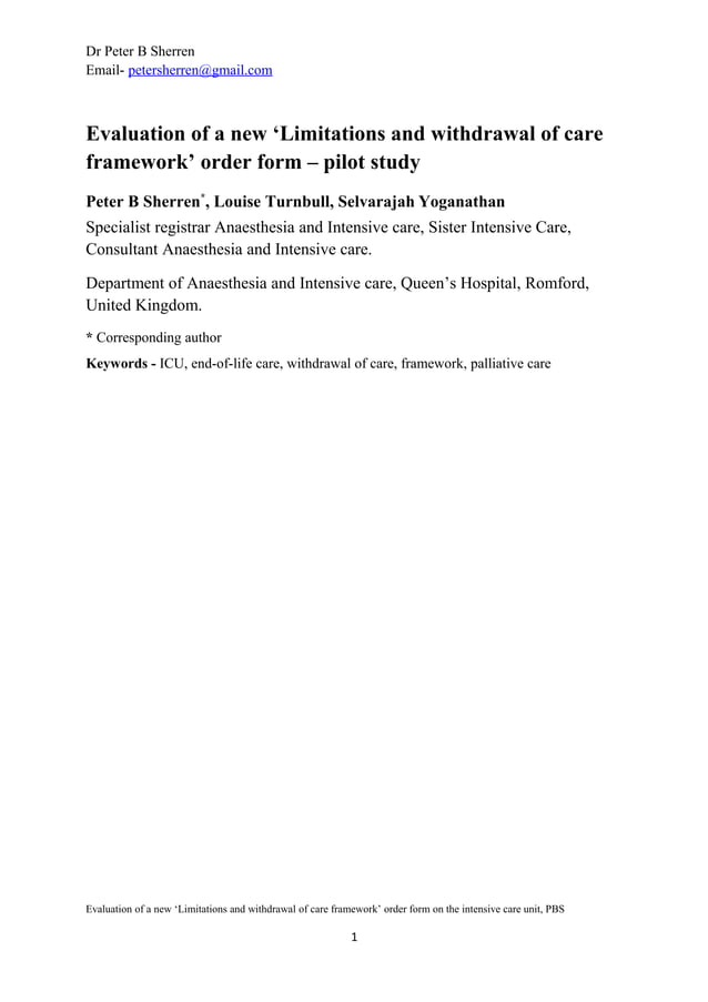 End of life care, ICU framework | DOC | Lung and Respiratory Health ...
