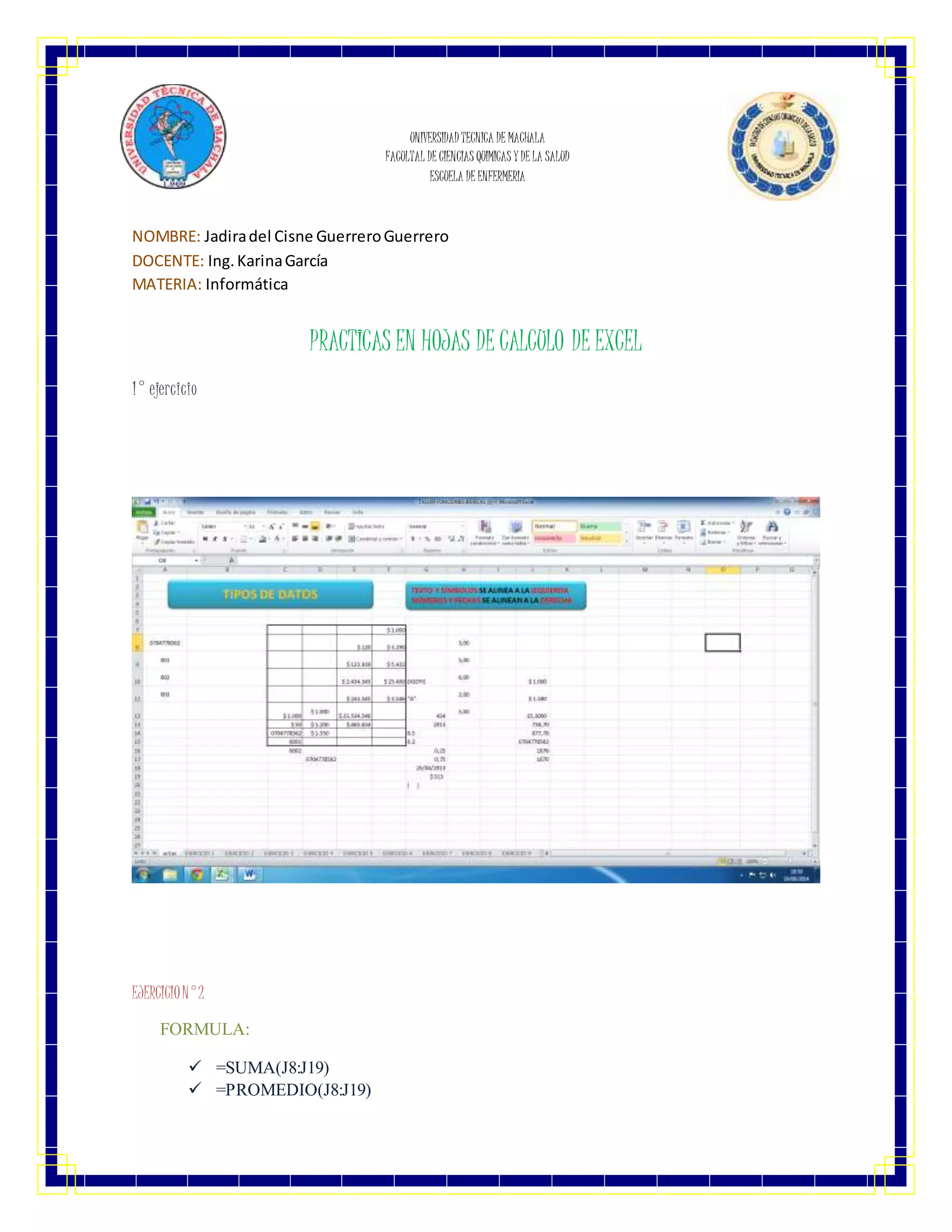 Ejercicios de aplicación de formulas de excel | DOCX