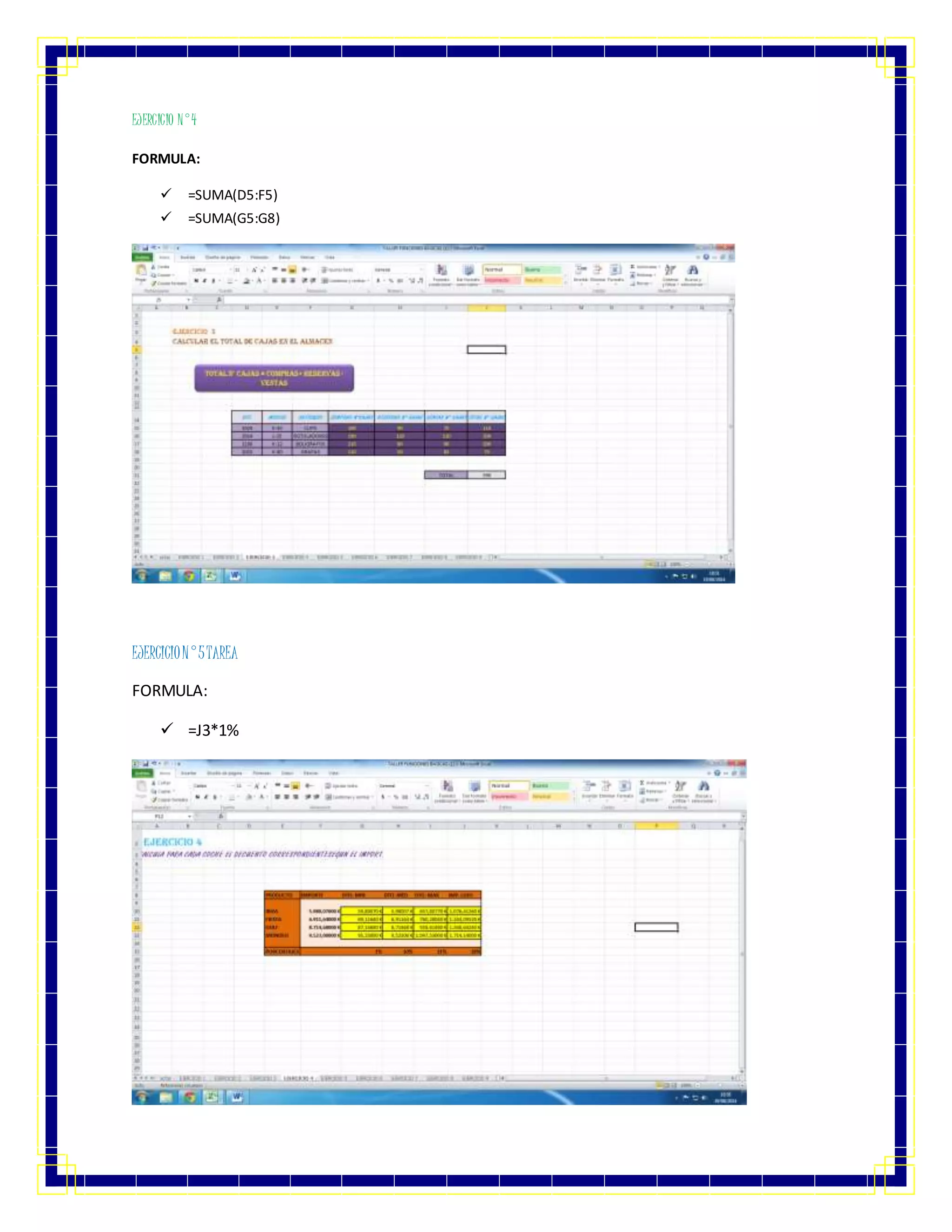 Ejercicios de aplicación de formulas de excel | DOCX