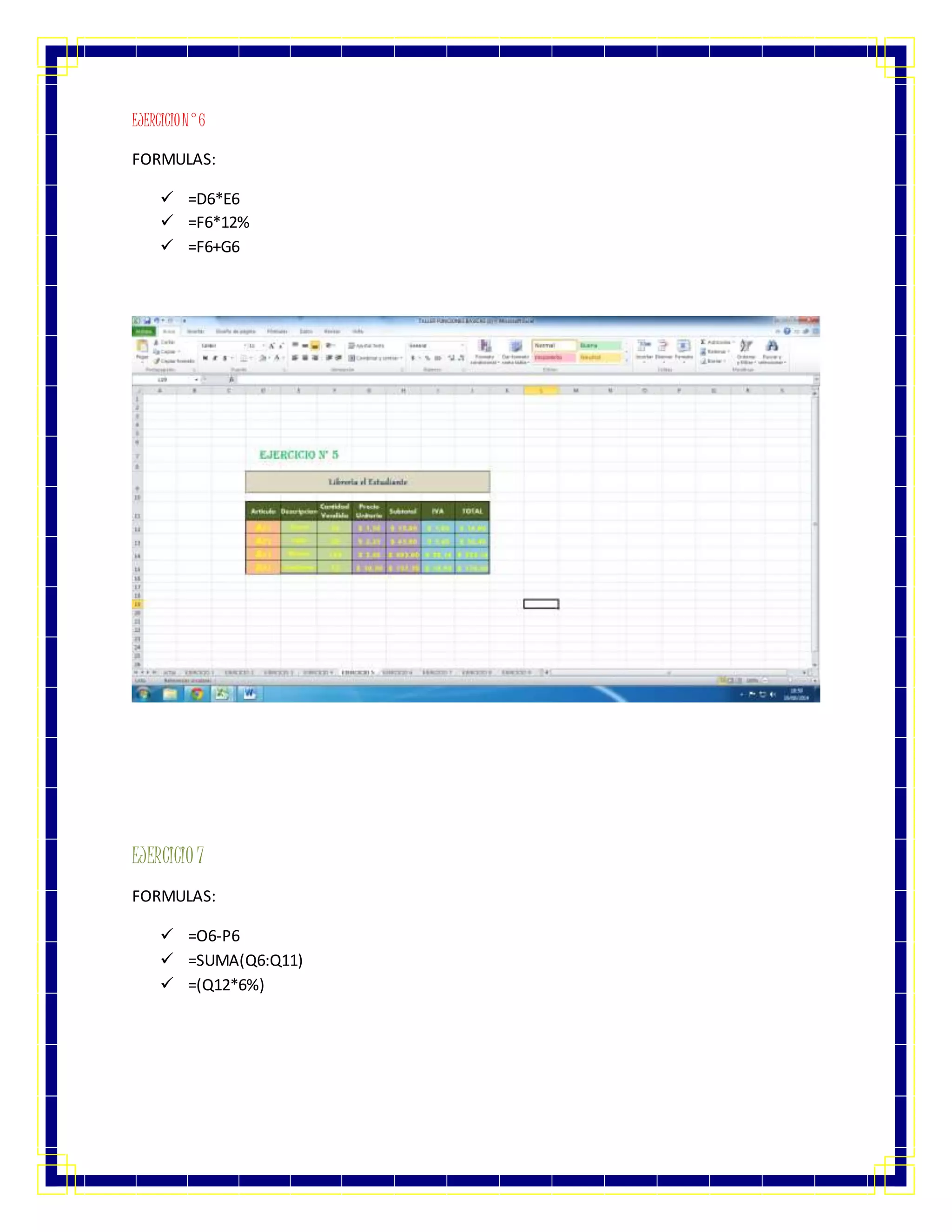 Ejercicios de aplicación de formulas de excel | DOCX