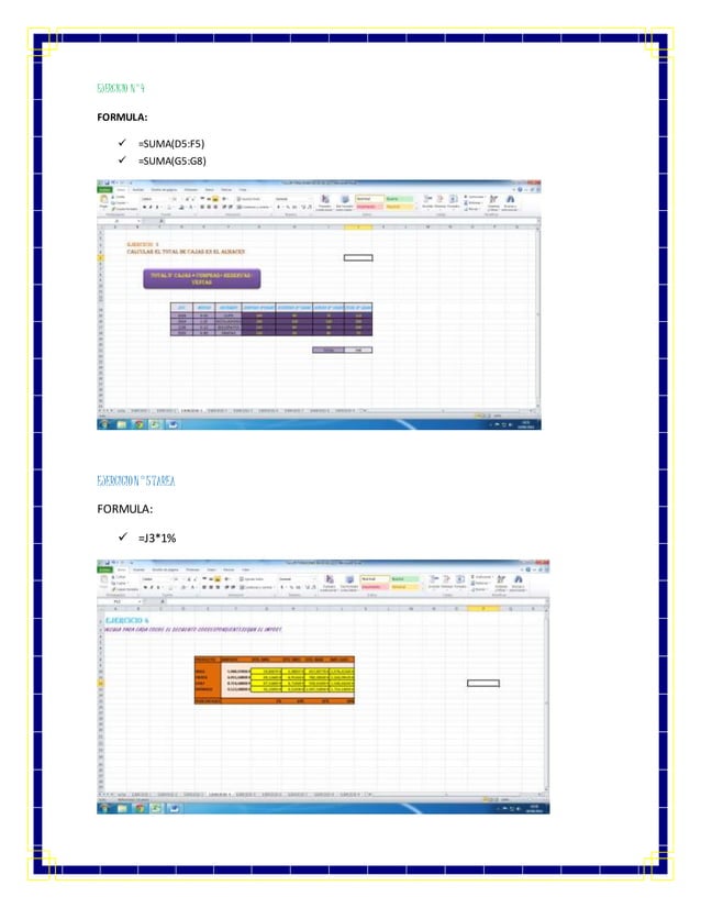 Ejercicios de aplicación de formulas de excel | DOCX