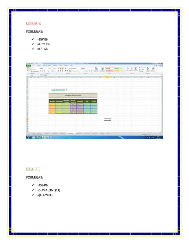 Ejercicios de aplicación de formulas de excel | DOCX