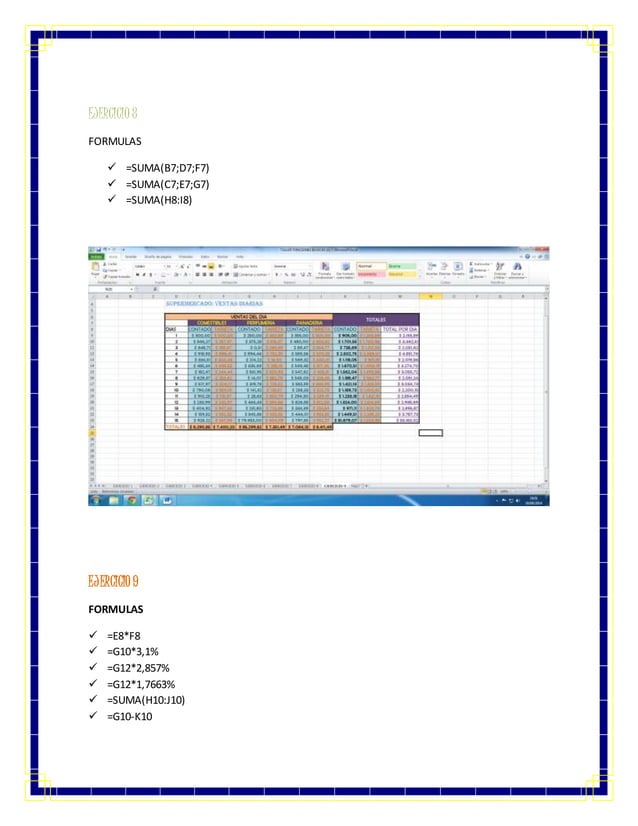 Ejercicios de aplicación de formulas de excel | DOCX