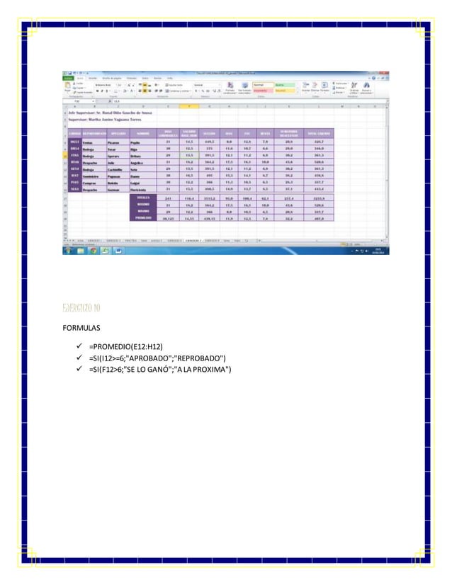 Ejercicios de aplicación de formulas de excel | DOCX