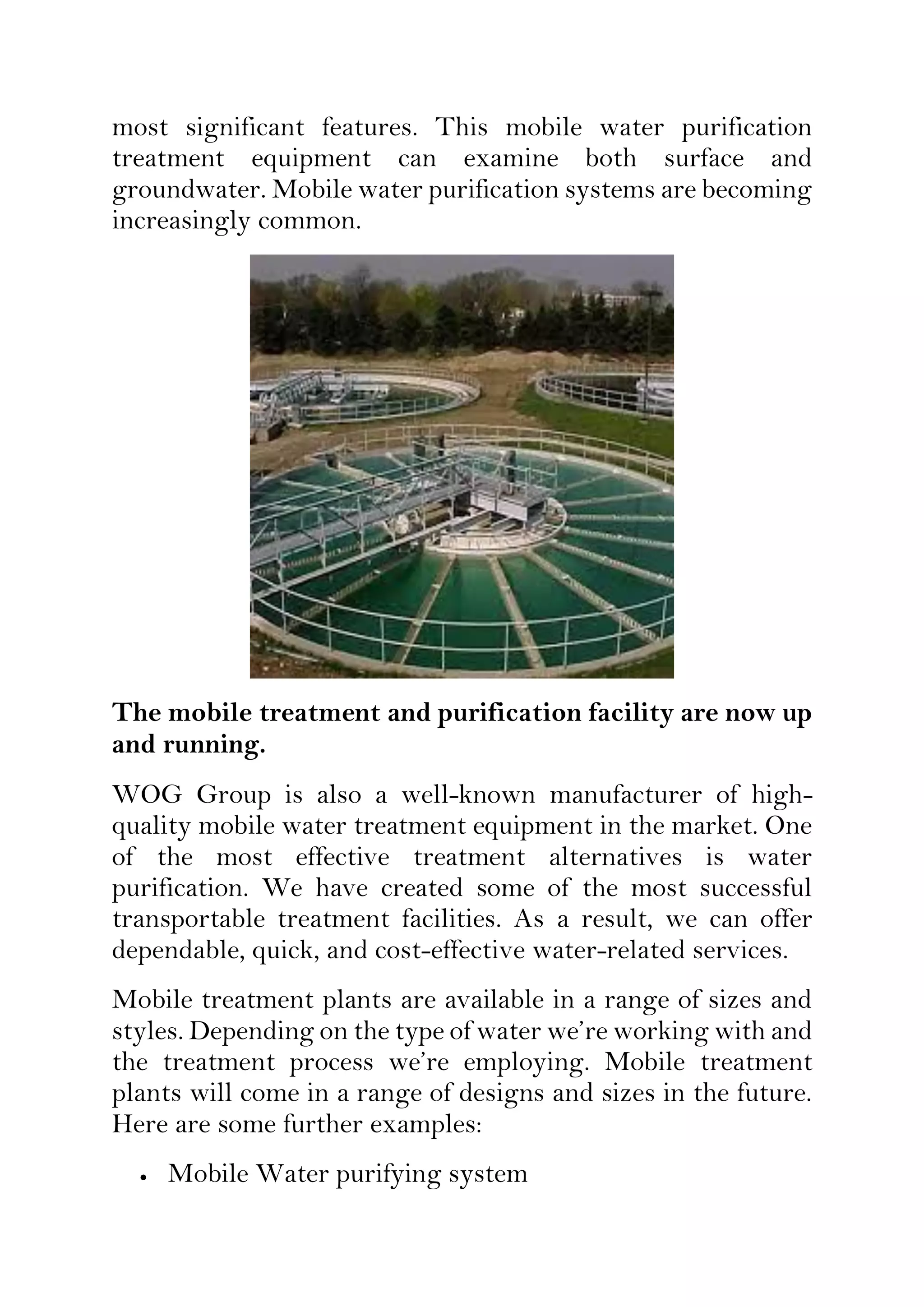 Water Purification and Mobile Water Treatment System I WOG Group | PDF