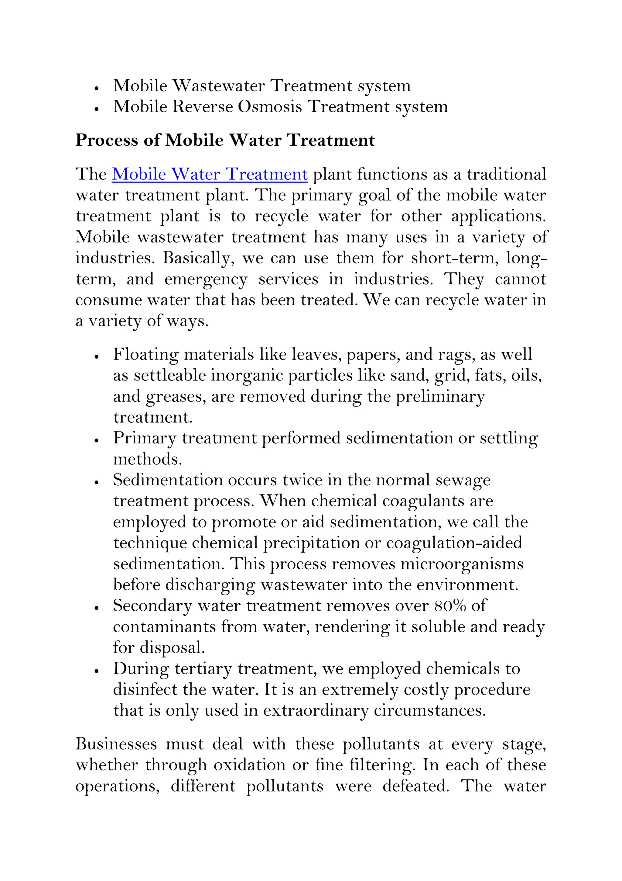 Water Purification and Mobile Water Treatment System I WOG Group | PDF