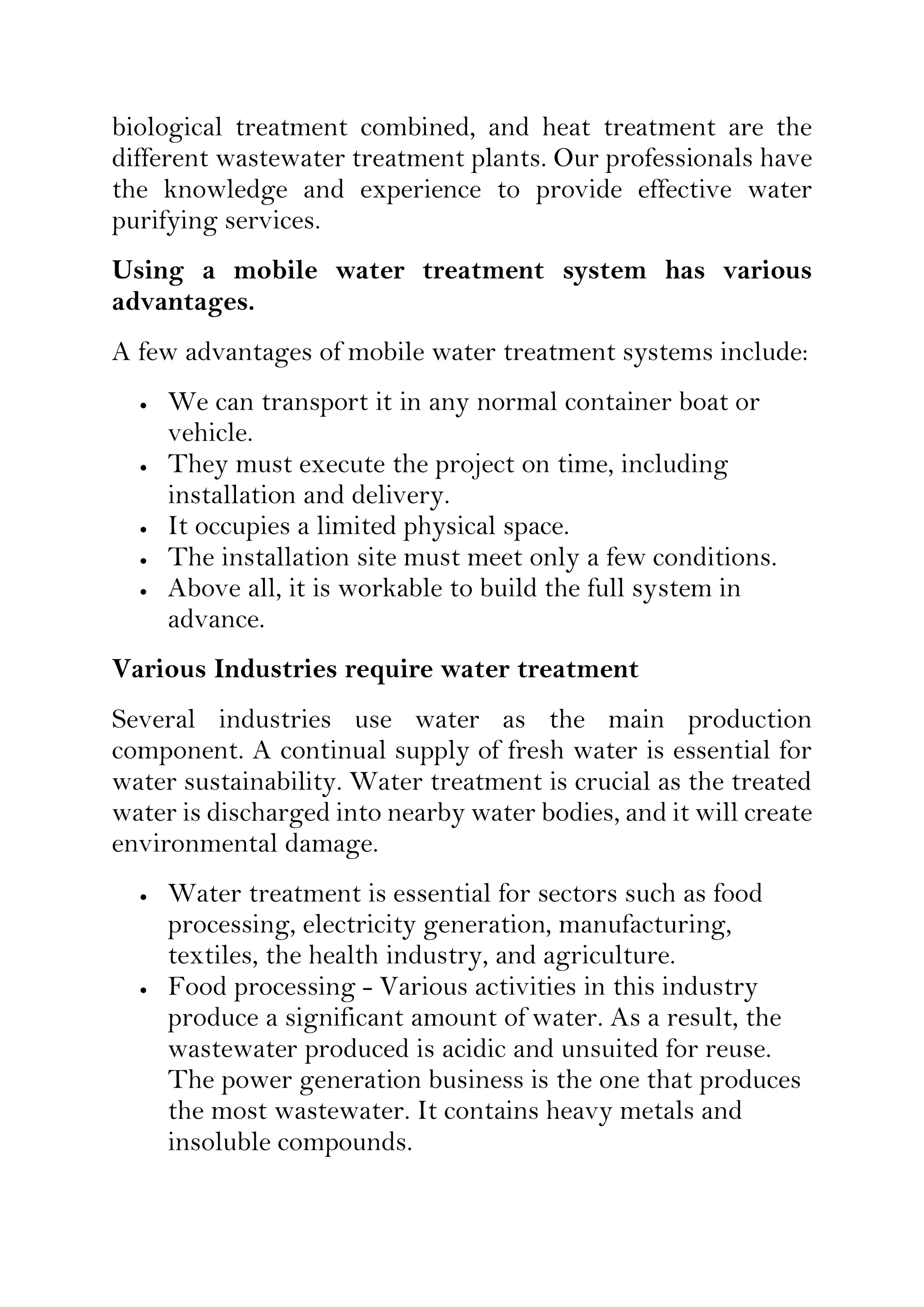 Water Purification and Mobile Water Treatment System I WOG Group | PDF