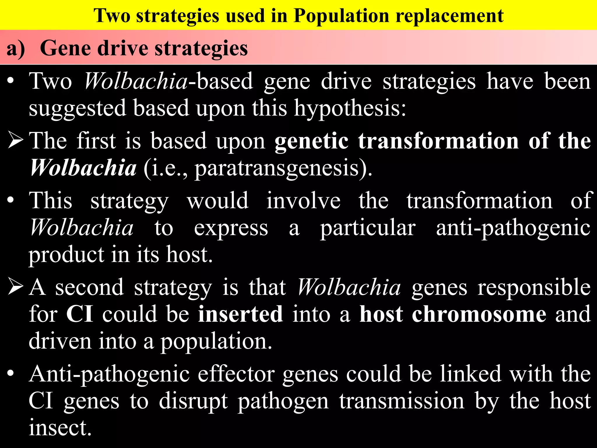 Wolbachia based strategies to control insect pests and disease vectors | PPTX