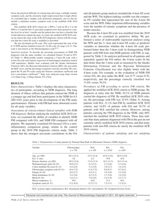 Wolfe (2011) fibromyalgia criteria and severity scales for clinical and ...