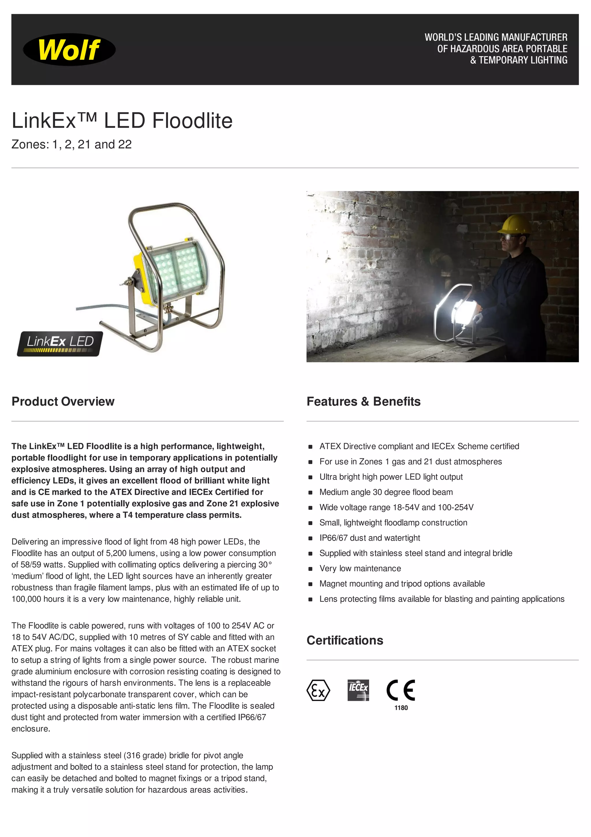 Wolf LinkEx WF300 LED Floodlite ATEX - Spec Sheet | PDF