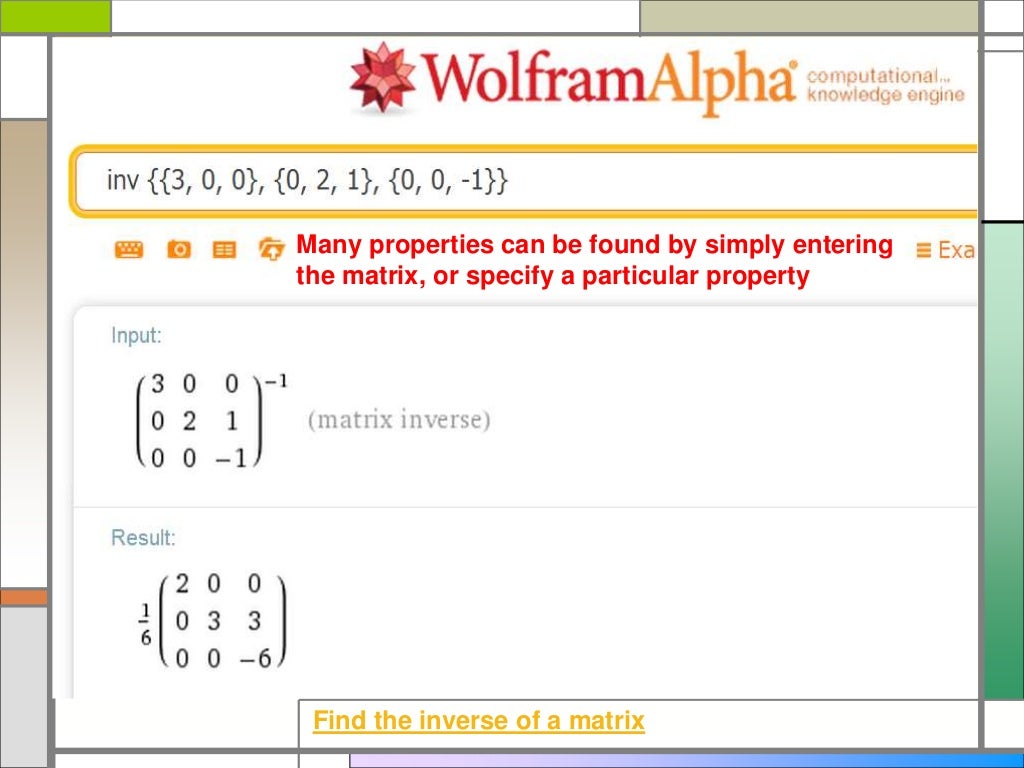 WolframAlpha Matrices WolframAlpha Matrices