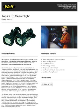 Wolf Toplite T3 Searchlight - Spec Sheet | PDF