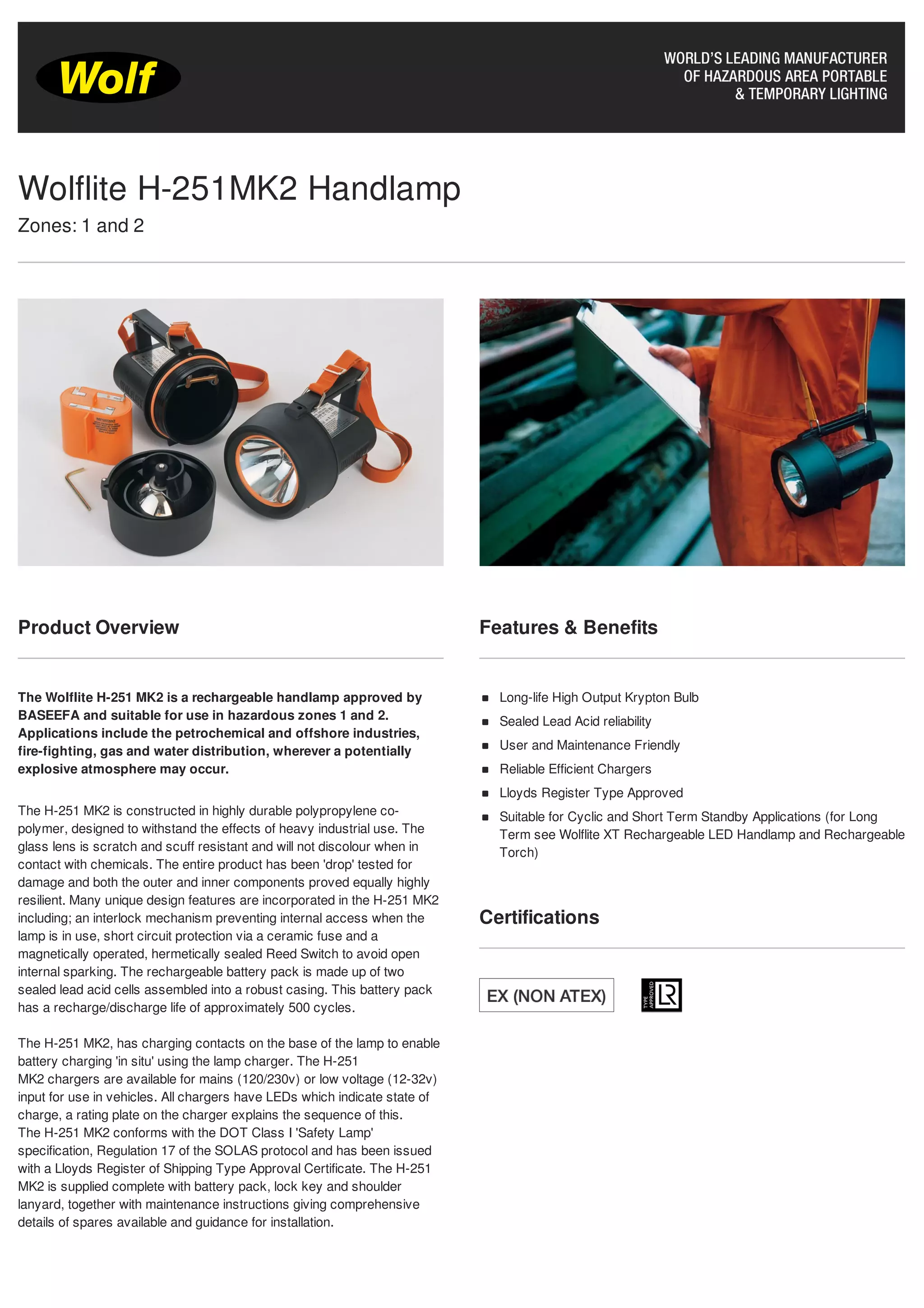 Wolf Wolflite H251MK2 Handlamp - Spec Sheet | PDF