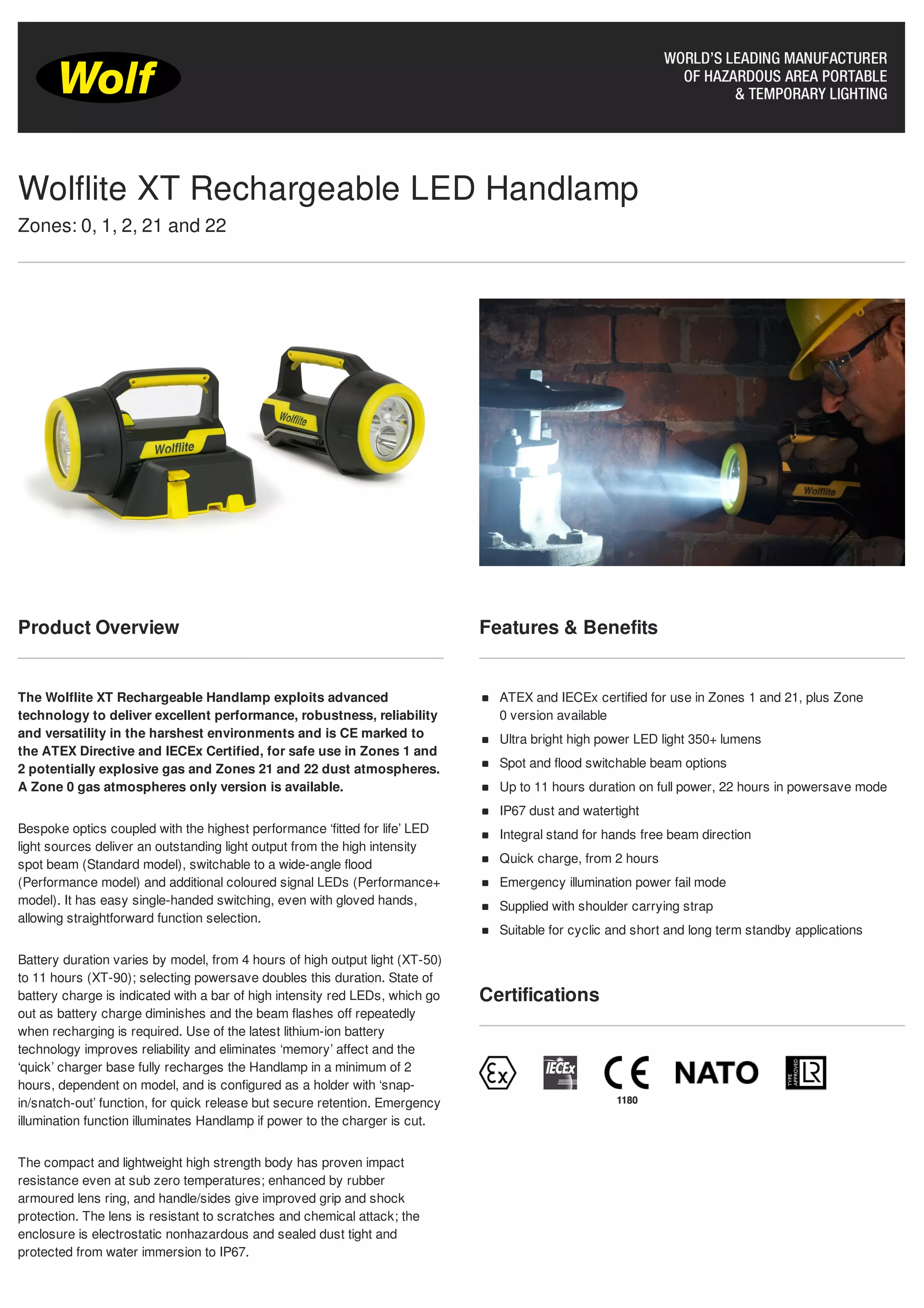 Wolf Wolflite XT Rechargeable LED Handlamp ATEX - Spec Sheet | PDF