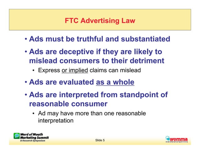 WoM: Word of Mouth Marketing & FTC Advertising Law | PPT
