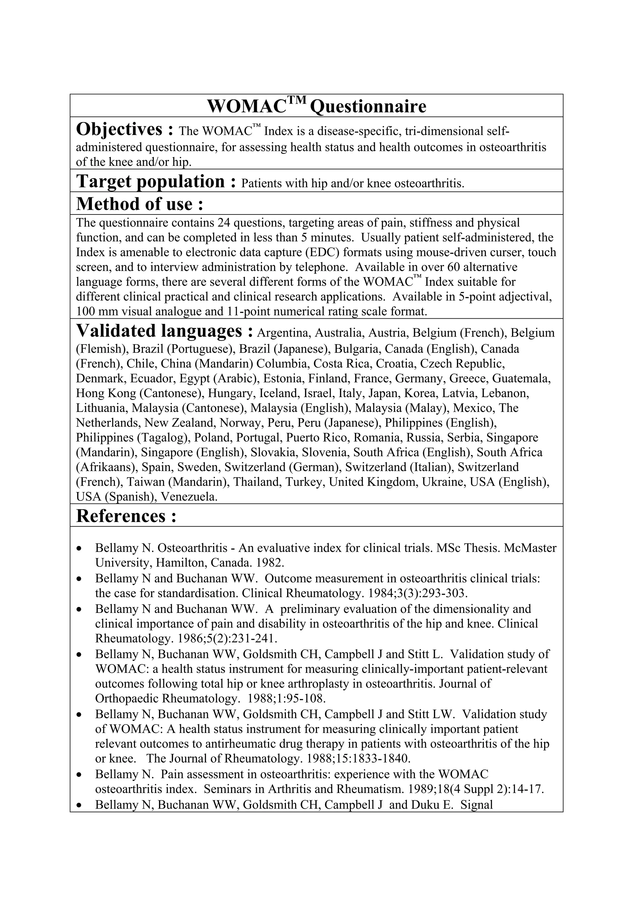 Womac questionnaire information | PDF