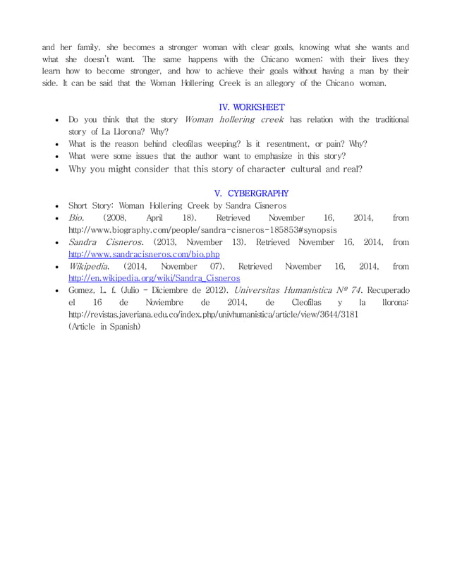Woman Hollering by Sandra Cisneros- Reading Guide | PDF
