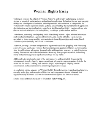 Woman Rights Essay.pdf | Debated Sensitive Social Issues | Sensitive Topics