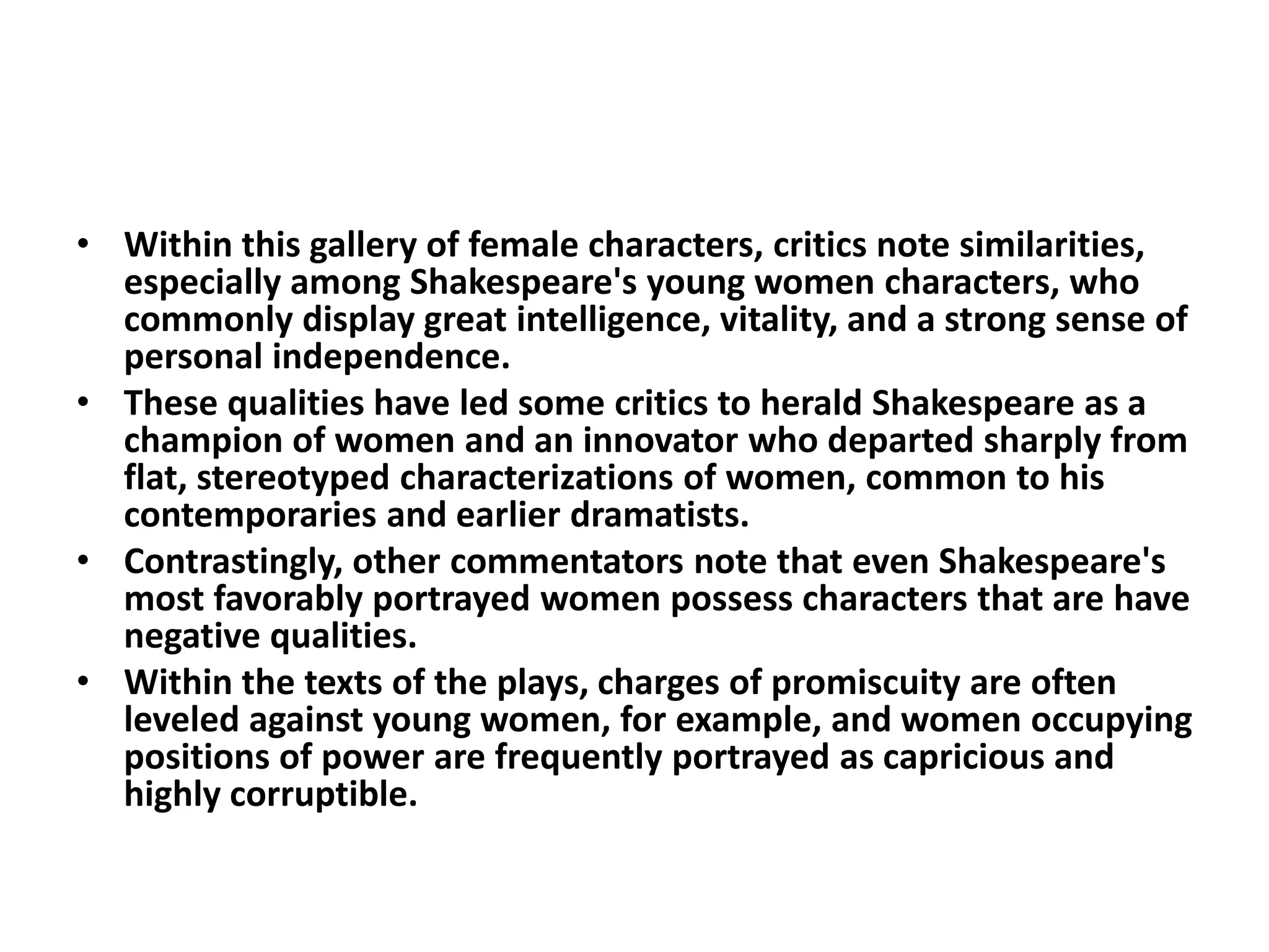 Women characters in Shakespeare's Play | PPTX