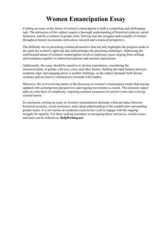 Women Emancipation Essay | PDF