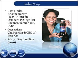 Women entrepreneur indra nooyi | PPTX