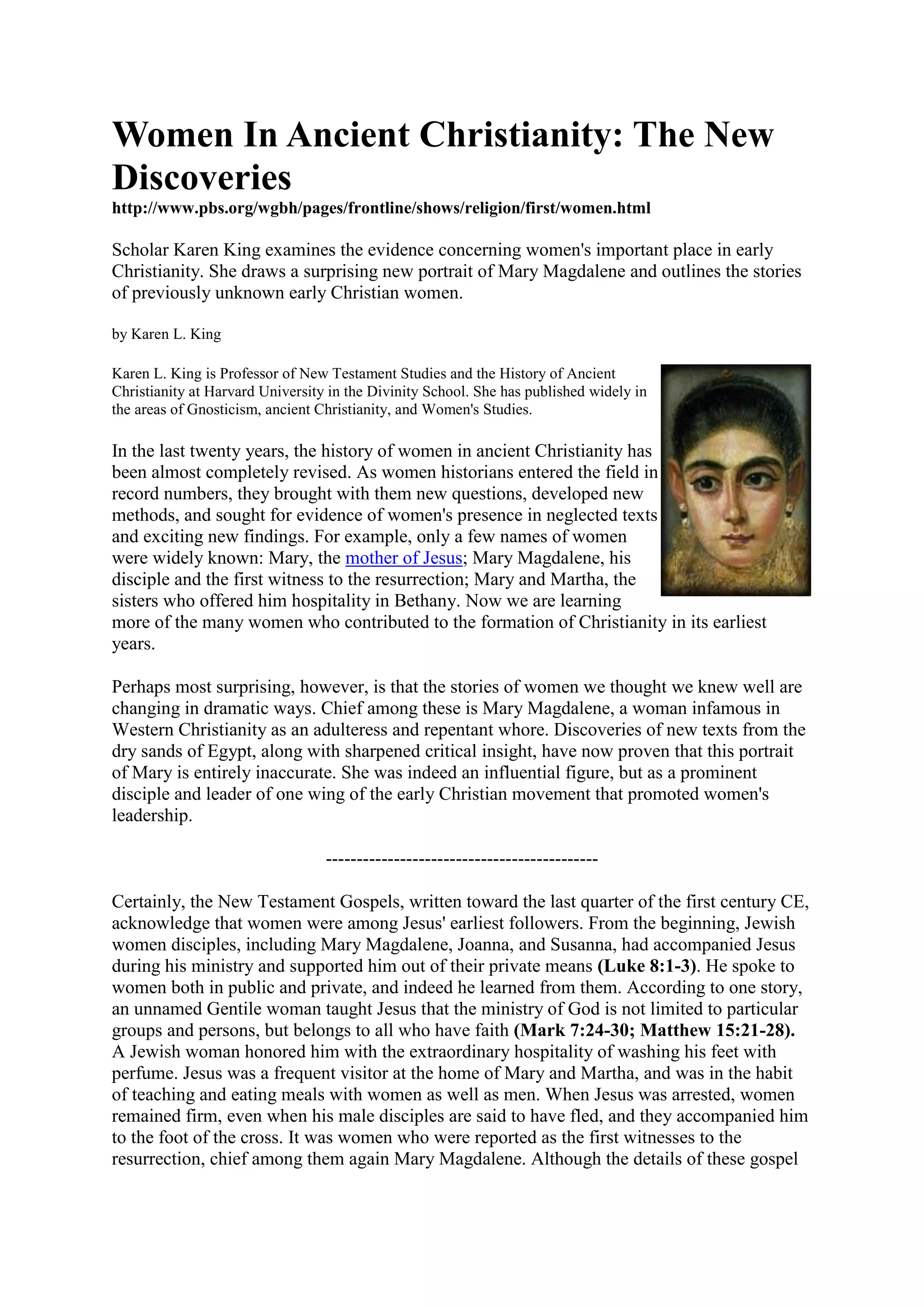 Women in ancient christianity | PDF