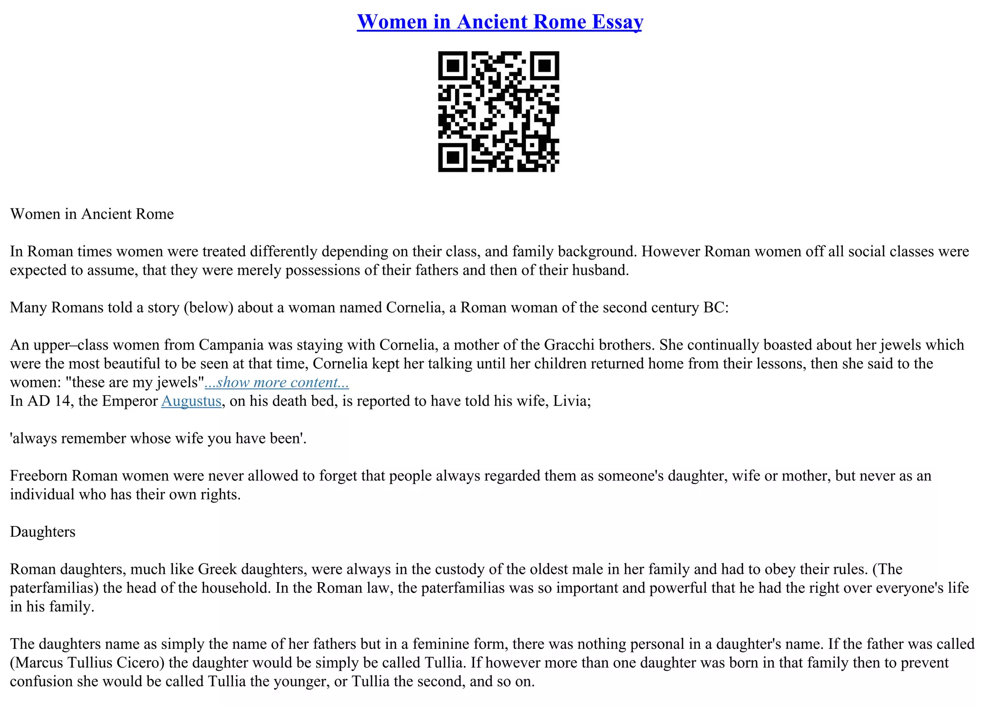 Women In Ancient Rome Essay | PDF