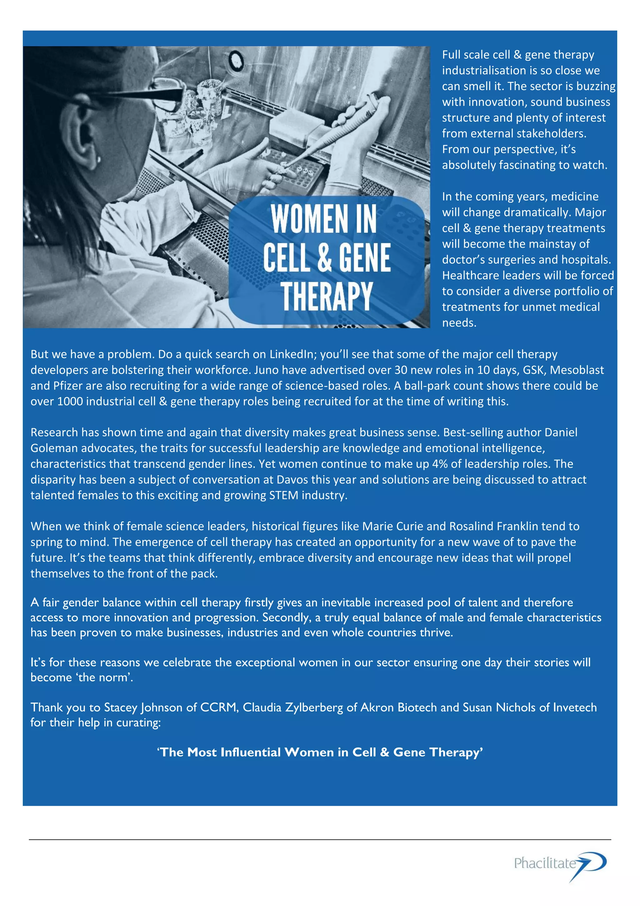 15 Influential Women in Cell and Gene Therapy | PDF