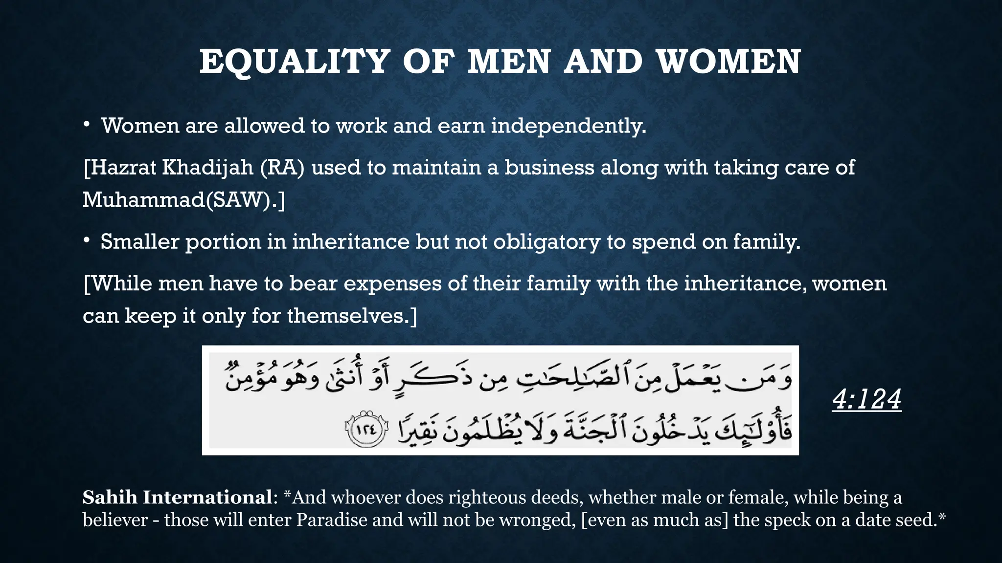 Women In Islam for subject of Islamiat . | PPT