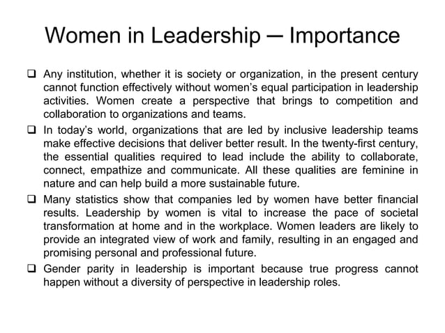 Women in Leadership | PPT | Executive Leadership & Management | Business